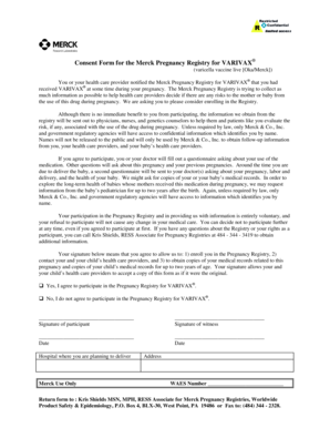 Fillable Online Consent Form for the Merck Pregnancy Registry for ...