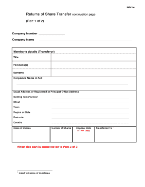 Fillable Online Returns of Share Transfer continuation page - Companies ...