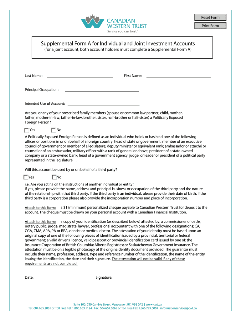 Fillable Online (for a joint account, both account holders must complete a Supplemental Form A ...