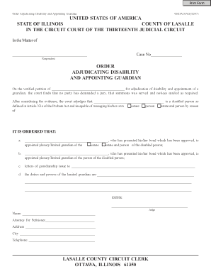Fillable Online Order Adjudicating Disability and Appointing Guardian Fax Email Print - pdfFiller