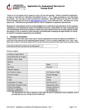 Fillable Online Application for Assessment Services for Florida ELAP ...