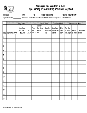 Fillable Online netchd Spa Wading or Recirculating Spray Pool Log Sheet ...