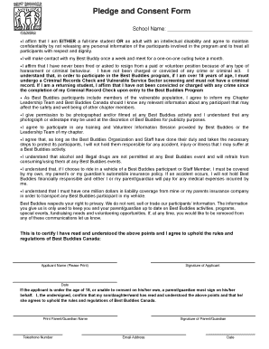 Fillable Online Pledge and Consent Form - Best Buddies Canada Fax Email ...