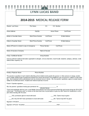 Fillable Online 2014-b2015b MEDICAL RELEASE FORM Fax Email Print - pdfFiller