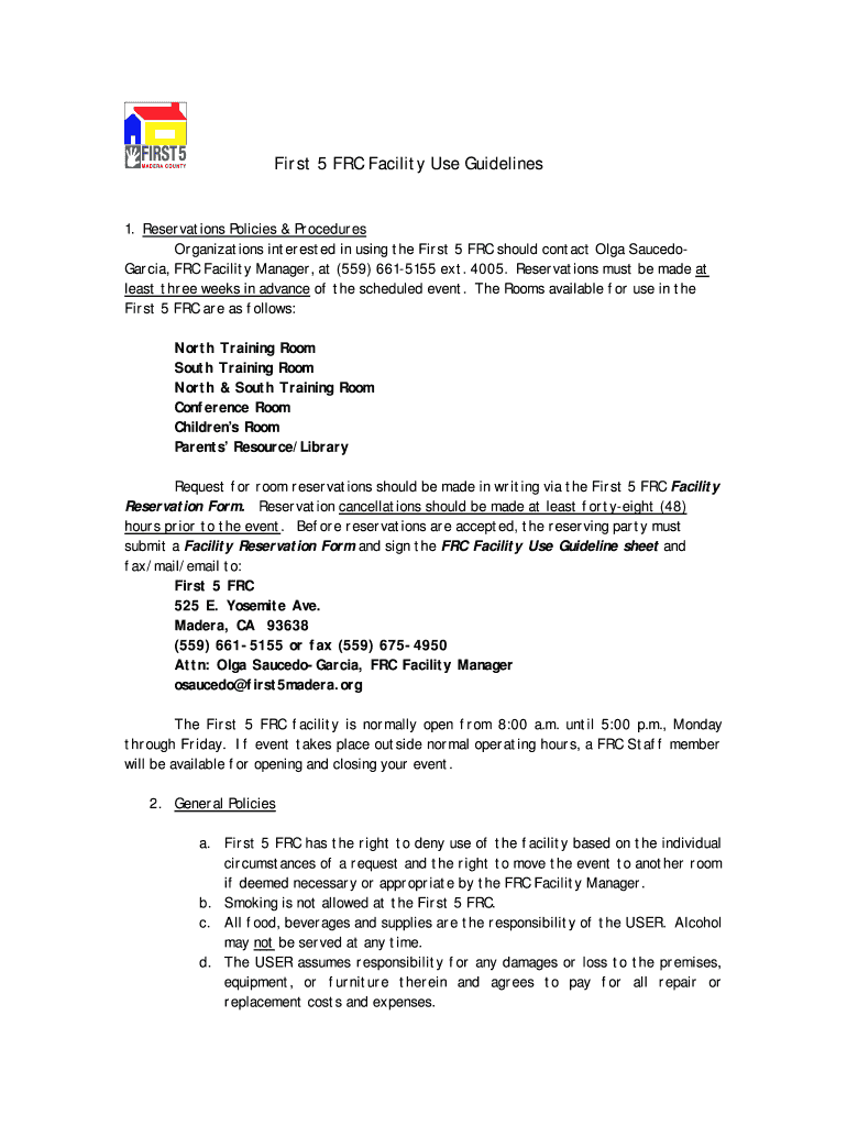 Fillable Online first5madera First 5 FRC Facility Use Guidelinesdoc ...