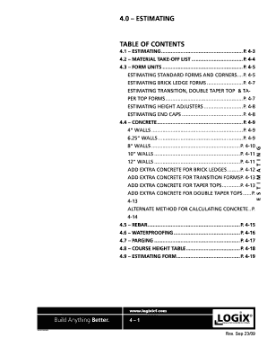 Fillable Online 40 ESTIMATING TABLE OF CONTENTS - blogixicfcomb Fax ...