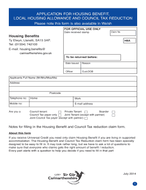 Fillable Online Housing Benefit bapplicationb form Fax Email Print ...