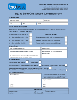 Fillable Online Equine Stem Cell Sample Submission Form - Biobest Fax ...