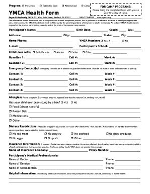 Fillable Online rvymca YMCA Camp Health Form - brvymcaorgb Fax Email ...