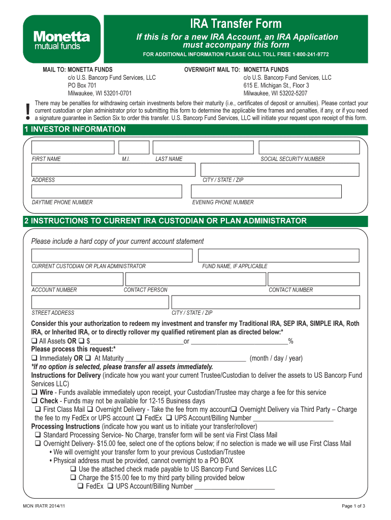Fillable Online IRA Transfer Form M e a If this is for a new IRA Account an Fax Email Print ...
