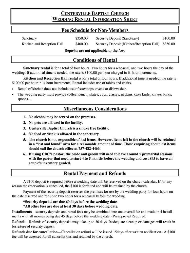 Fillable Online WEDDING RENTAL INFORMATION SHEET Fax Email Print ...