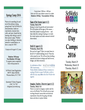 Fillable Online Signs of the Season ages 6-12 Spring Day Camps Fax ...