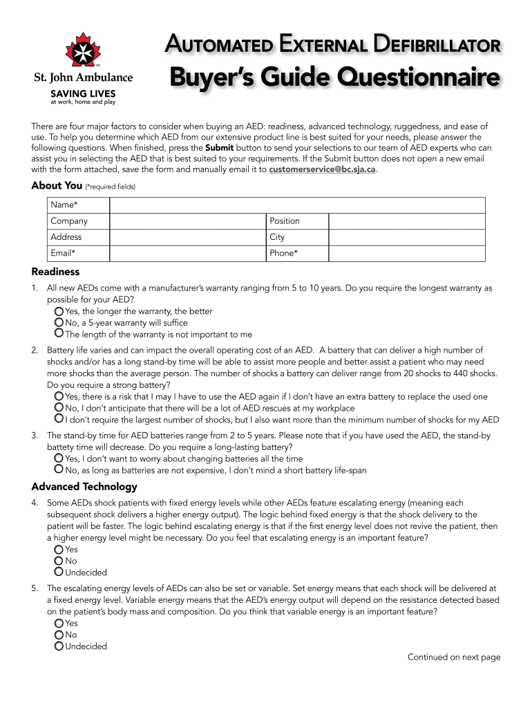 Fillable Online Buyers Guide Questionnaire - St John Ambulance Fax Email Print - pdfFiller