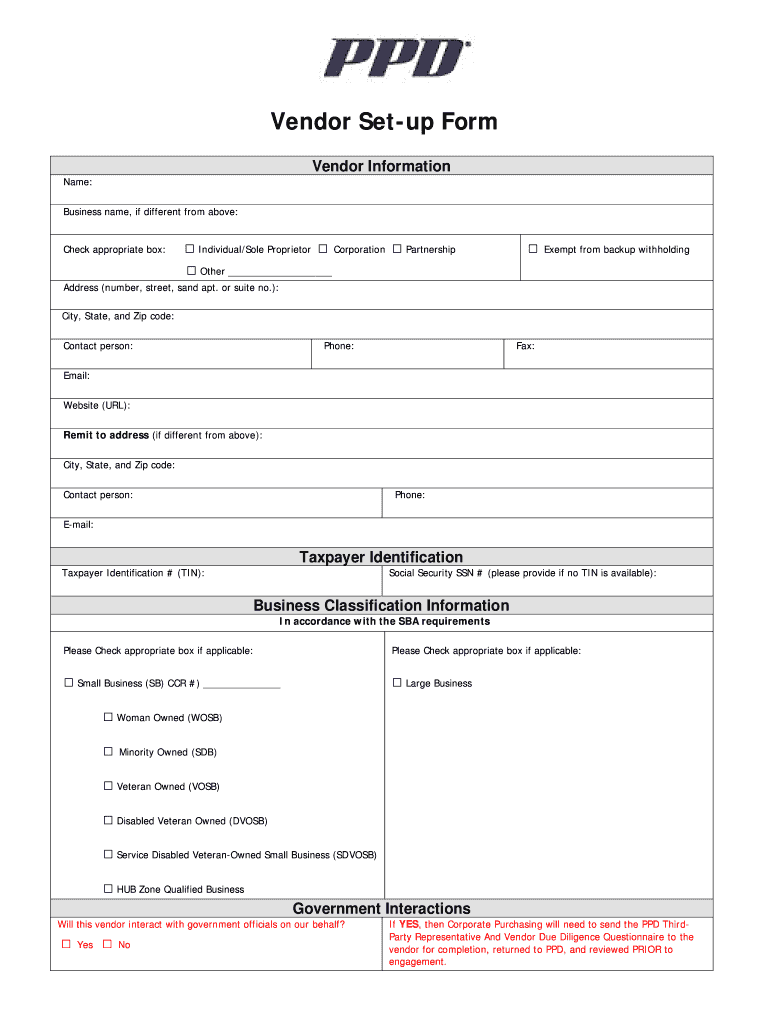 Fillable Online Vendor Set-up Form - Pharmaceutical Product Development ...
