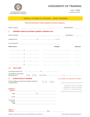 Fillable Online ASSESSMENT OF TRAINING - ACEM Fax Email Print - pdfFiller