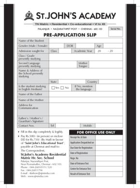Fillable Online Pre-Application Form SJA - St Johns International Residential School Fax Email ...