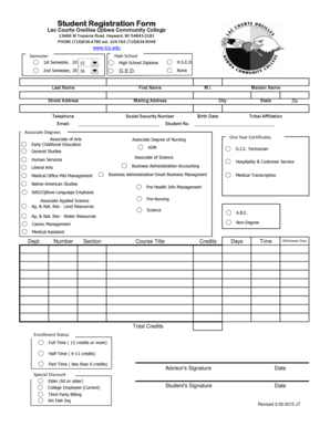 Fillable Online lco Student Registration Form Lac Courte Oreilles ...