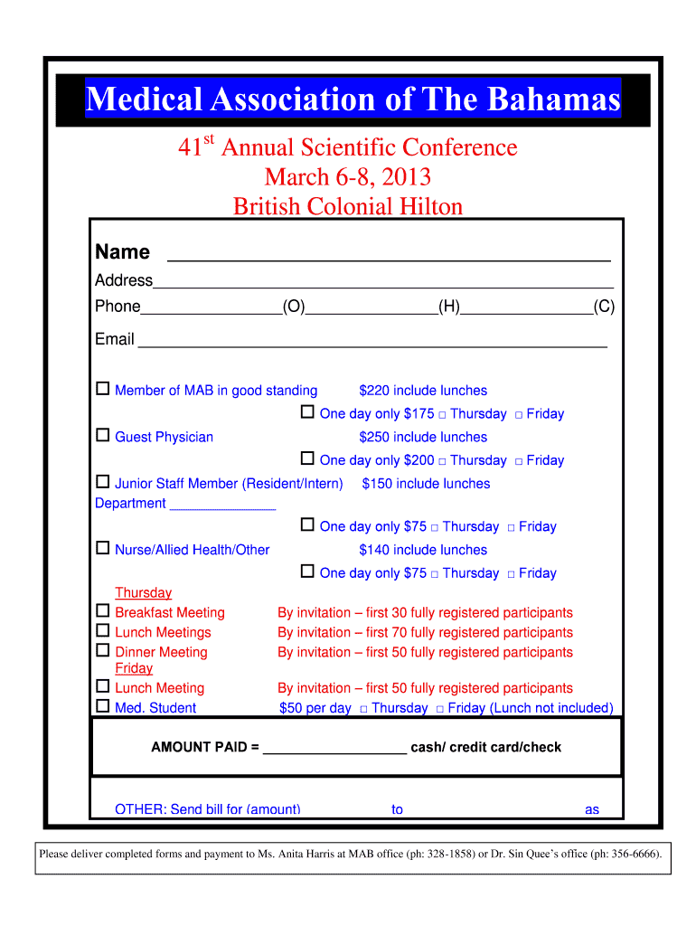 Fillable Online corp phabahamas Medical Association of The Bahamas 33rd ...