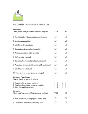 Fillable Online ctaidscoalition VOLUNTEER ORIENTATION CHECKLIST ...