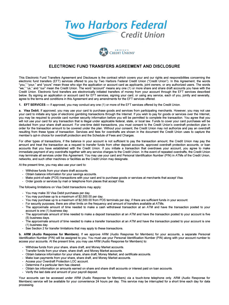 Fillable Online Electronic Fund Transfers Agreement and Disclosure Fax ...