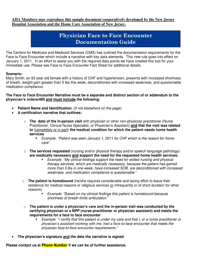 Fillable Online Physician Face to Face Encounter Documentation Guide ...