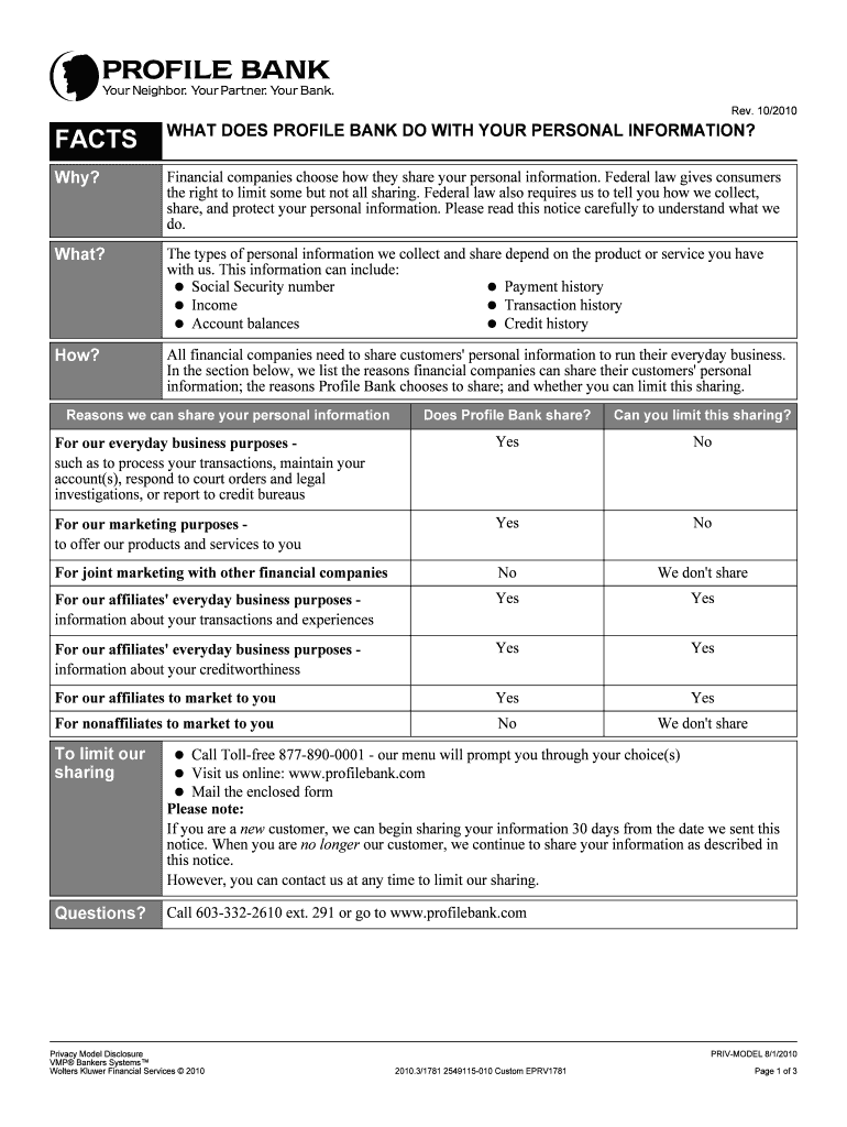 Fillable Online FACTS WHAT DOES PROFILE BANK DO WITH YOUR PERSONAL ...