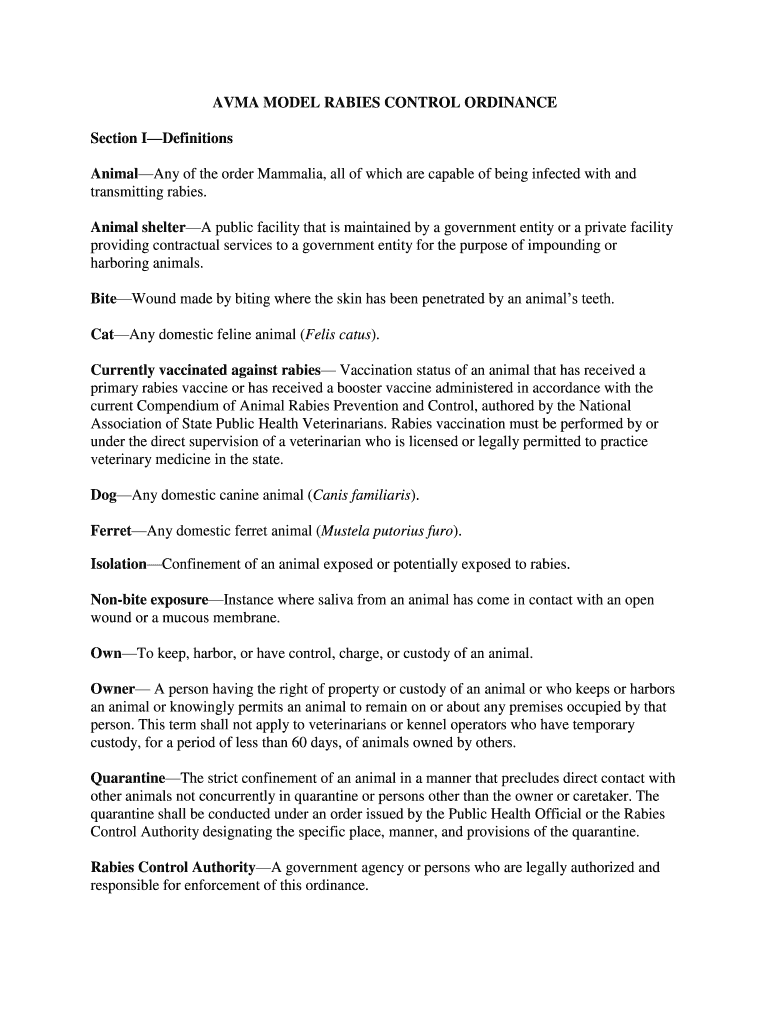 Fillable Online Model Rabies Control Ordinance Fax Email Print - pdfFiller
