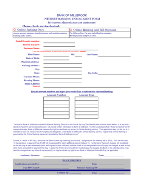 Fillable Online Ebanking enrollment form - Bank of Millbrook Fax Email ...