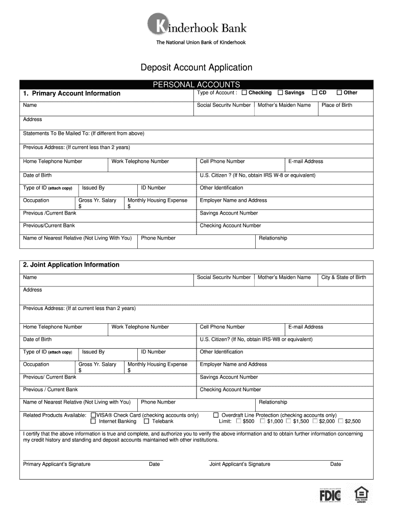 Fillable Online Deposit Account Application Fax Email Print - pdfFiller