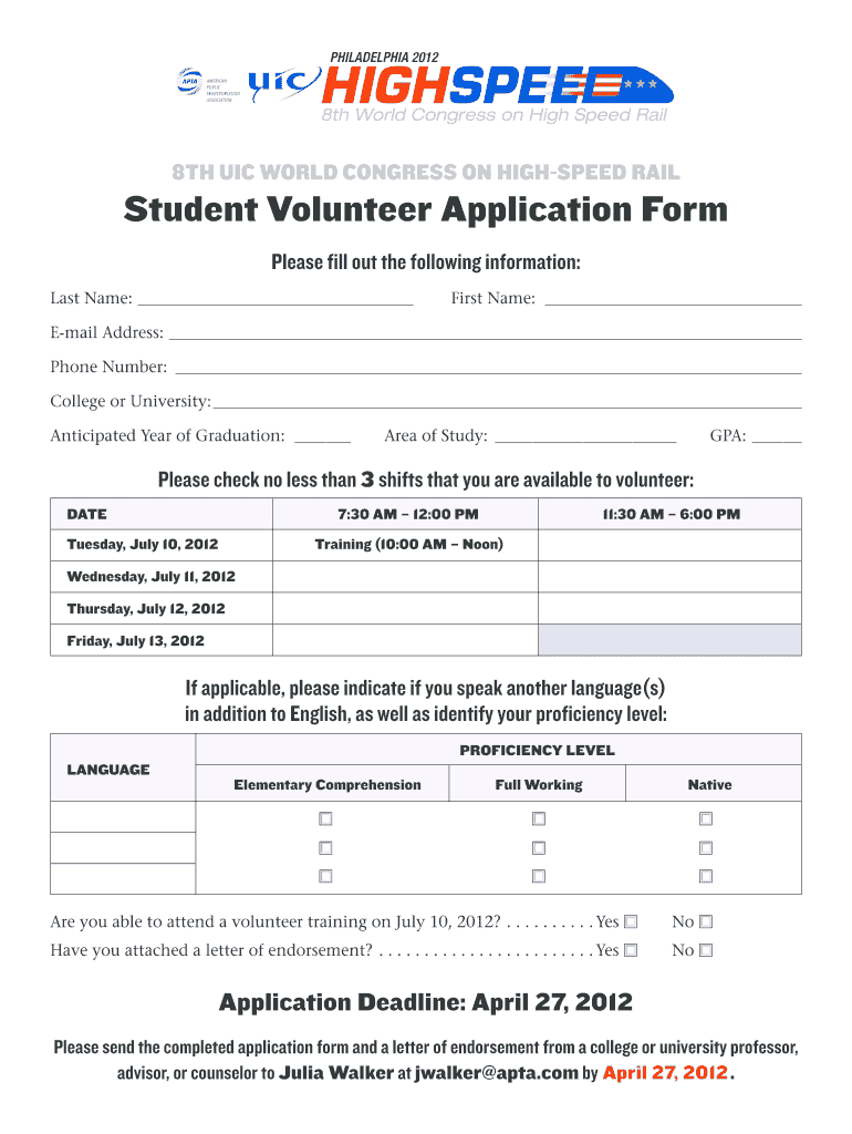 Student Volunteer Application Form: Fill out & sign online | DocHub