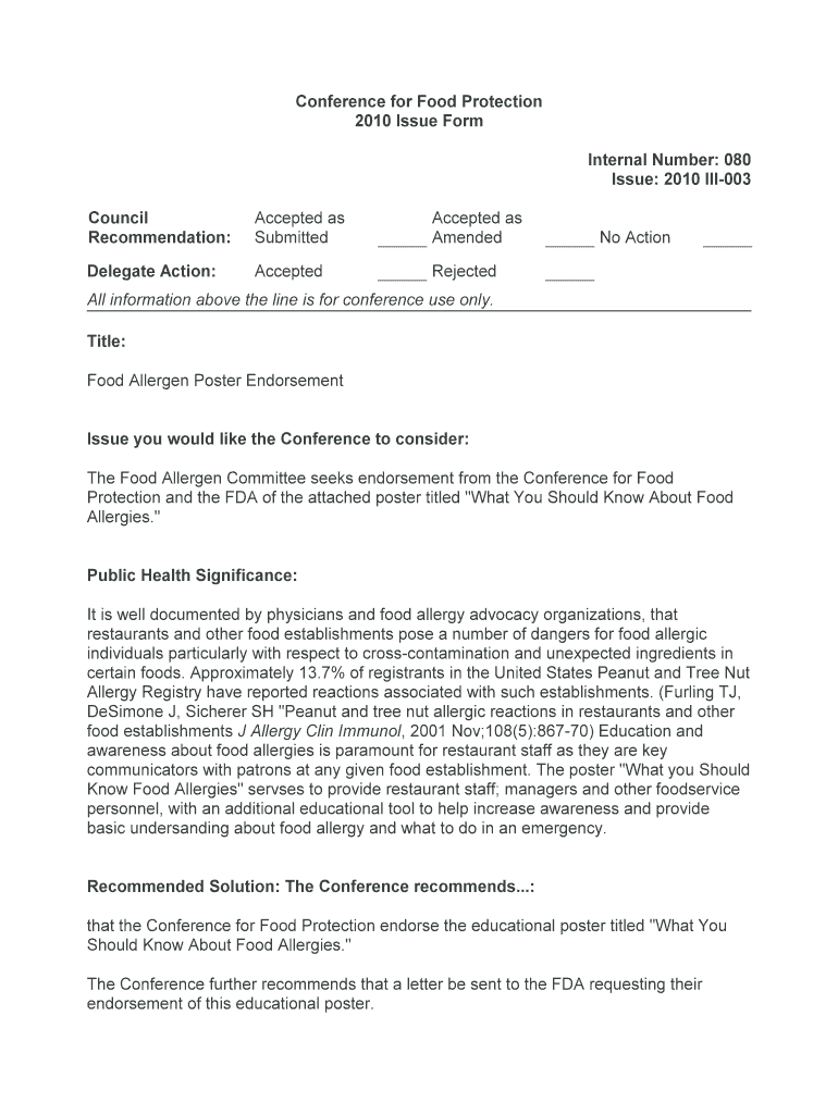 Conference for Food Protection 2010 Issue Form: Fill out & sign online ...