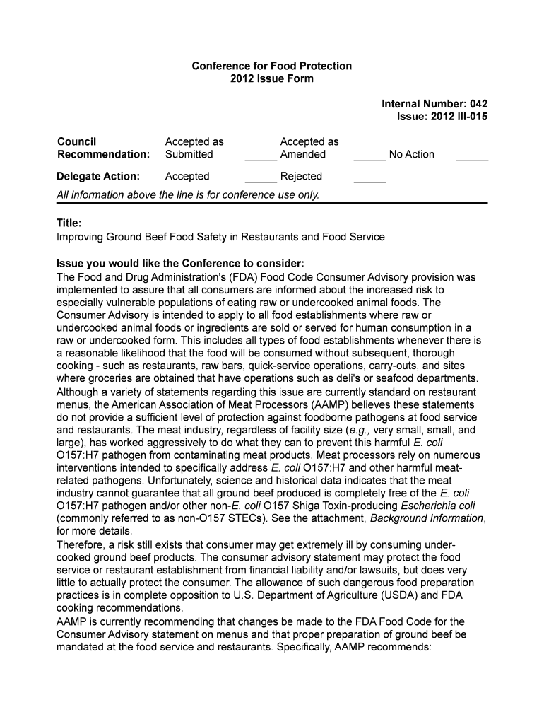 Conference for Food Protection 2012 Issue Form: Fill out & sign online ...