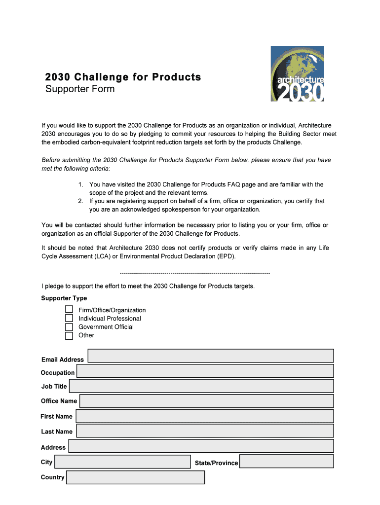 Fillable Online 2030 Challenge for Products Supporter Form Fax Email ...