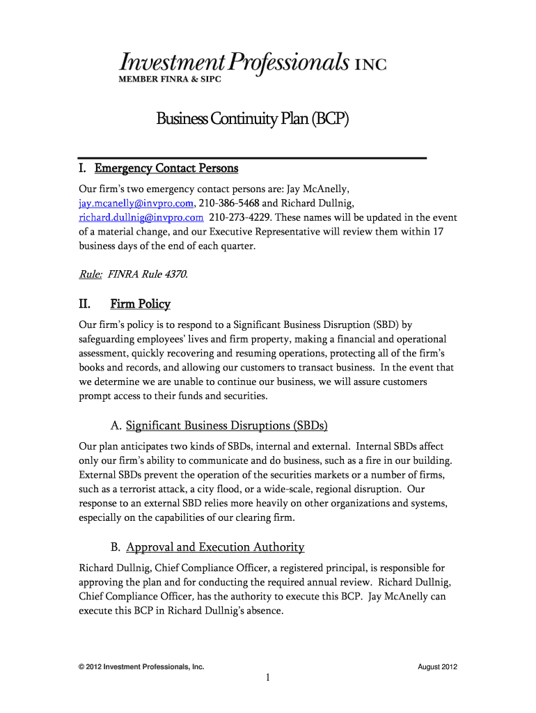 Fillable Online Business Continuity Plan (BCP) Fax Email Print - pdfFiller