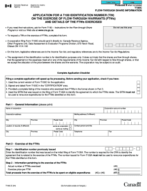 Fillable Online cra-arc gc APPLICATION FOR A T100 IDENTIFICATION NUMBER ...