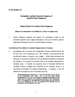 Factum Of The Honourable Justice Paul Cosgrove - Canadian ... - Fill ...