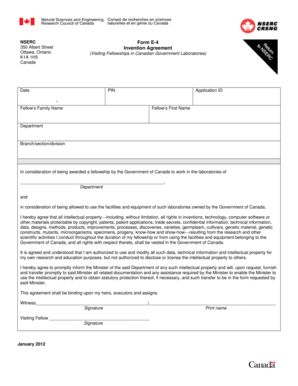 Fillable Online nserc-crsng gc Form E-4 Invention Agreement - nserc ...