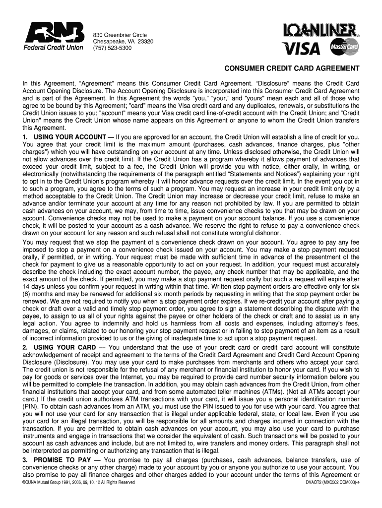 CONSUMER CREDIT CARD AGREEMENT: Fill out & sign online | DocHub