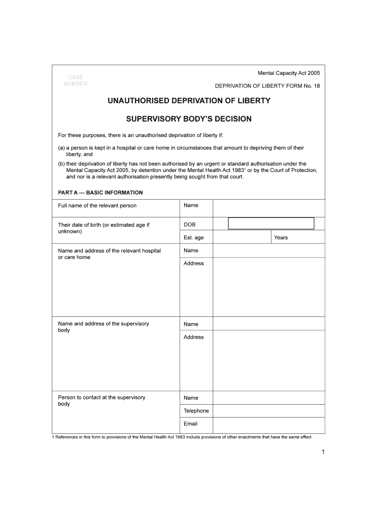 Fillable Online Unauthorised Deprivation of Liberty Fax Email Print ...