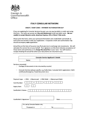 Fillable Online ITALY Credit card auth form Fax Email Print - pdfFiller