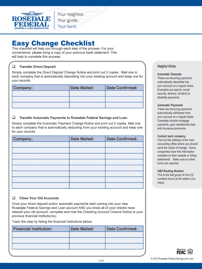 Fillable Online Easy Change Checklist Fax Email Print - pdfFiller
