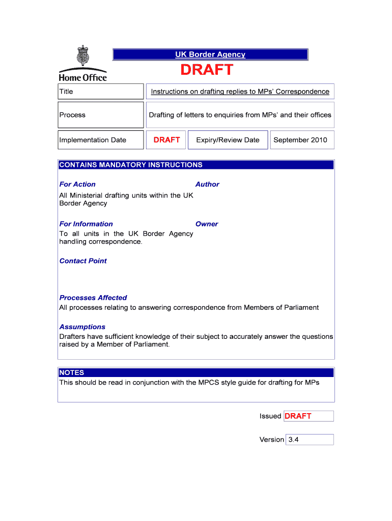 Fillable Online Instructions on drafting replies to MPs’ Correspondence ...