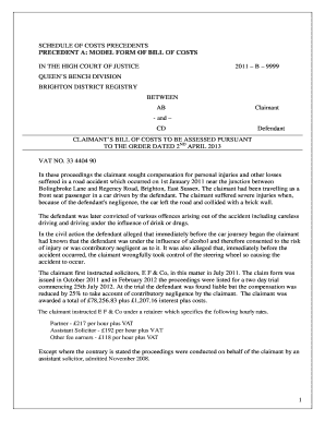 Fillable Online justice gov Precedent A: Model form of bill of costs - justice gov Fax Email ...