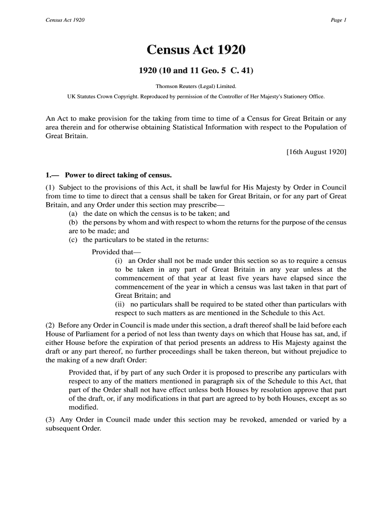 Fillable Online Census Act 1920 Fax Email Print - pdfFiller