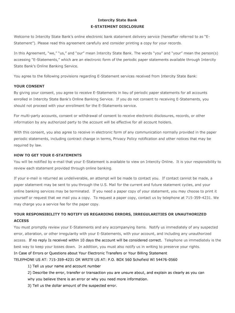 Fillable Online E-Statement Disclosure Fax Email Print - pdfFiller