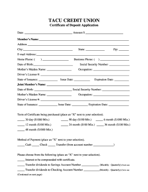 Fillable Online Certificate of Deposit Application Fax Email Print ...