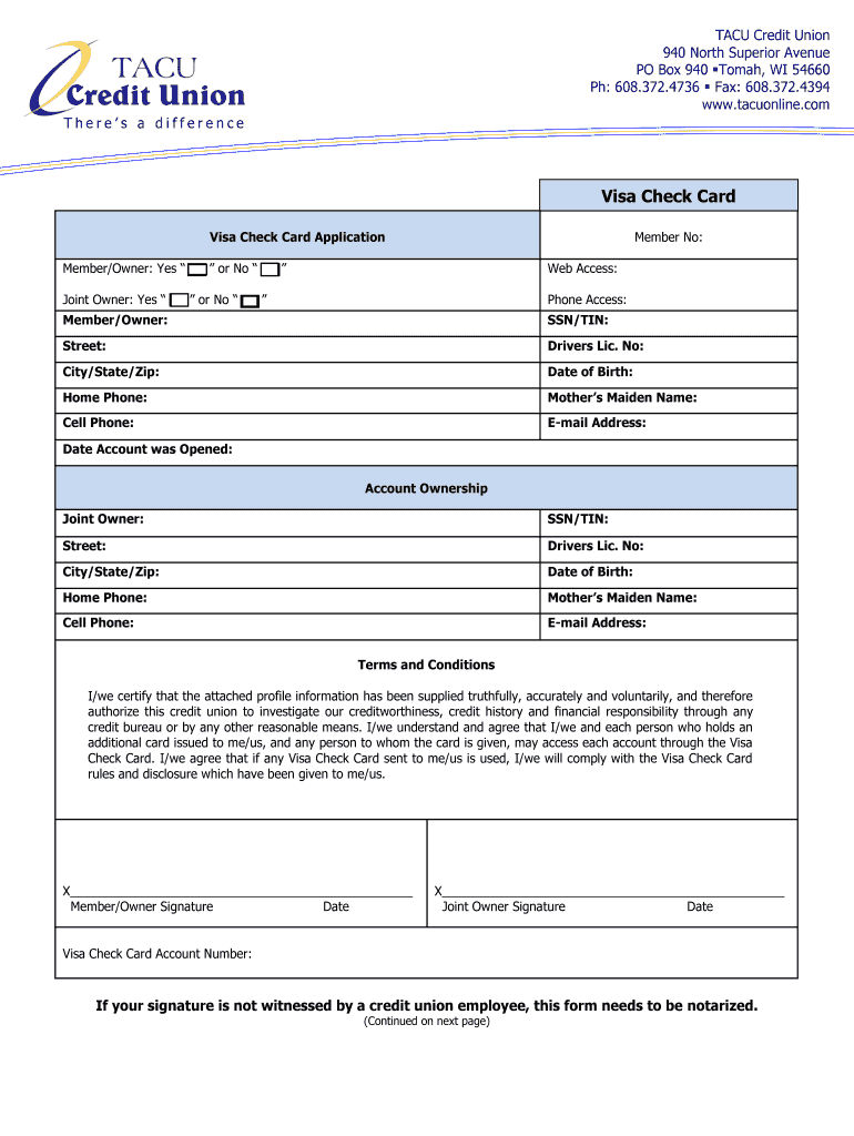 Visa Check Card Application: Fill out & sign online | DocHub
