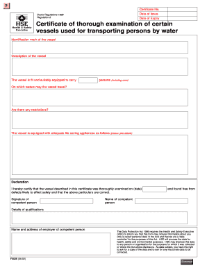 Fillable Online hse gov F2525 - Certificate of Thorough Examination of ...
