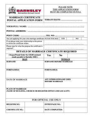Fillable Online MARRIAGE CERTIFICATE POSTAL APPLICATION FORM DETAILS ...