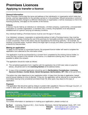 Fillable Online dacorum gov Premises Licences - applying to transfer a ...